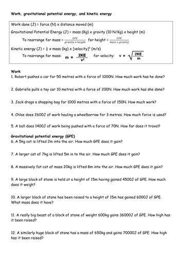 GCSE Energy: Work, Gravitational, Kinetic energy mixed questions ...
