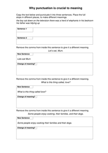 Bundle of examples of how punctuation changes meaning. | Teaching Resources