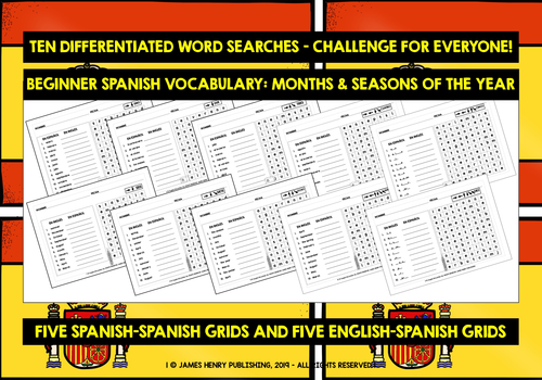 SPANISH MONTHS & SEASONS WORD SEARCHES | Teaching Resources