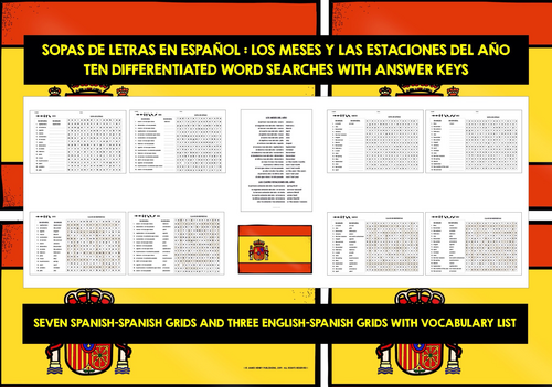 SPANISH MONTHS & SEASONS WORD SEARCHES | Teaching Resources