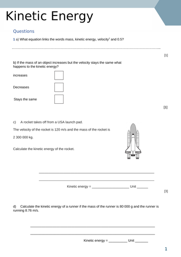 P1.5 Kinetic Energy and Elastic Energy Stores | Teaching Resources