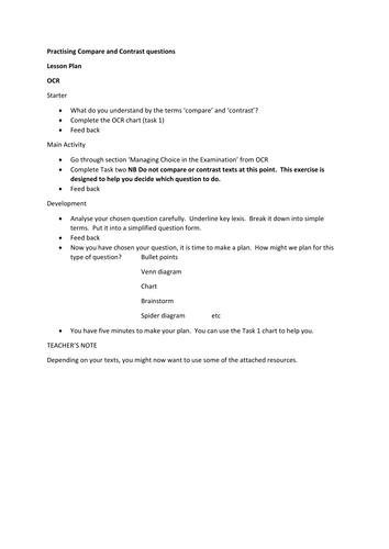 Compare and Contrast exam question revision A-level English Lit lesson ...