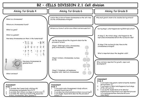 AQA GCSE 9-1 Biology B2 Revision Sheets (differentiated) | Teaching ...