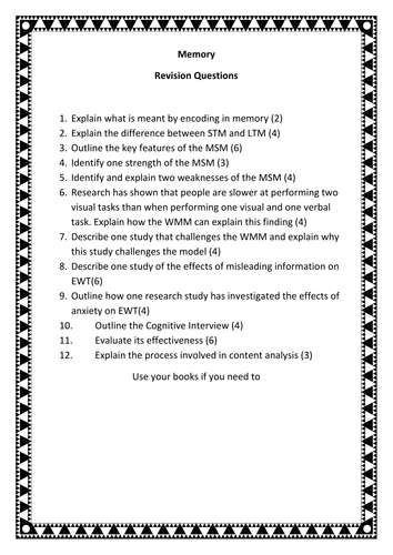 Paper 1 - memory questions | Teaching Resources