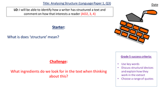 AQA English Lang Paper 1, Q3, Analyzing Structure | Teaching Resources