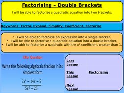 Factorising - Double Bracket | Teaching Resources
