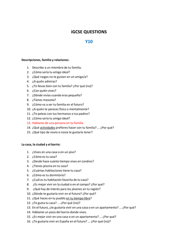 New GCSE Spanish Speaking questions | Teaching Resources