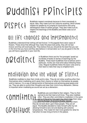 Buddhist Principles Info Sheet | Teaching Resources
