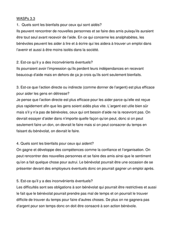 AS Level French Essays- BENEVOLAT | Teaching Resources