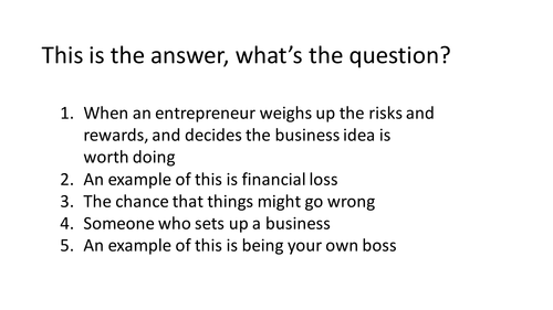 Edexcel Business Studies - Risk and reward | Teaching Resources