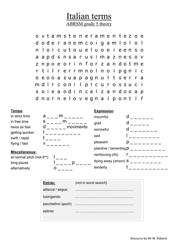Musical terms worksheets (grade 5 theory) | Teaching Resources