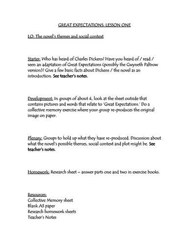 GREAT EXPECTATIONS SCHEME OF WORK KS4 ENGLISH LITERATURE | Teaching ...