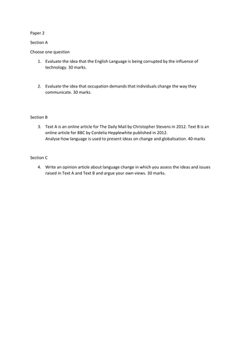 AQA A Level English Language Mock Papers | Teaching Resources