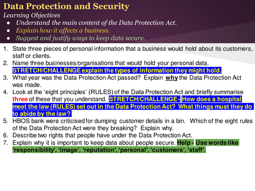 Data protection and security tasks lesson bundle | Teaching Resources