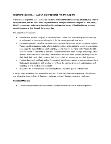 Spanish Lesson 7.2: En el Aeropuerto – In the Airport | Teaching Resources