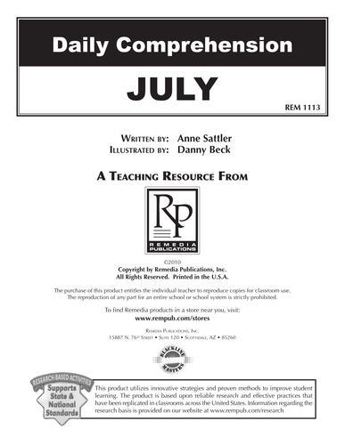 July: Daily Comprehension | Teaching Resources