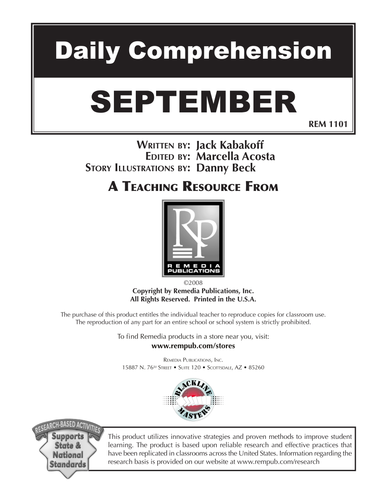 September: Daily Comprehension | Teaching Resources