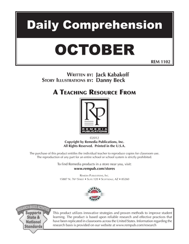 October: Daily Comprehension | Teaching Resources