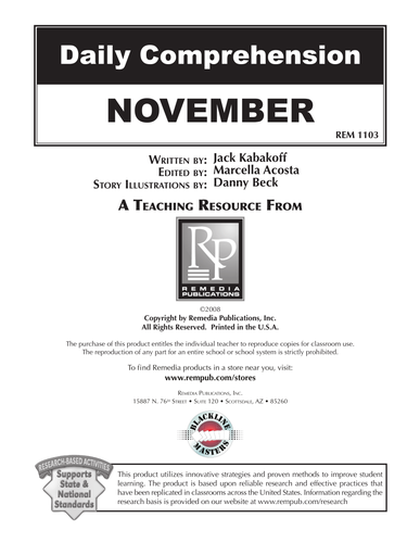 November: Daily Comprehension | Teaching Resources