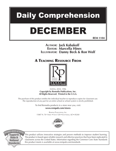 December: Daily Comprehension | Teaching Resources