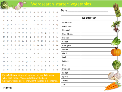 Food Technology Vegetables Keywords KS3 GCSE Starter Activities ...