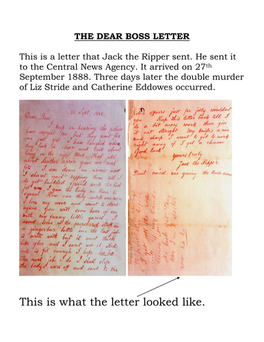 Jack the Ripper: The Infamous Letters | Teaching Resources