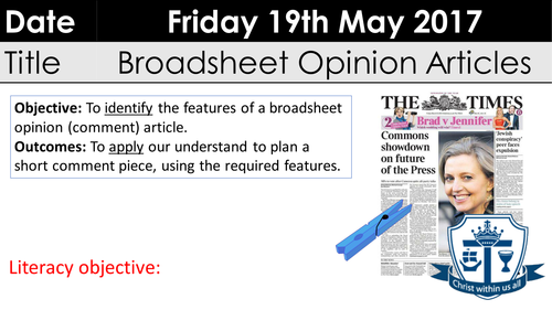 KS3 transactional broadsheet opinion writing with differentiated ...
