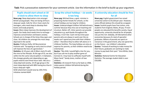 KS3 transactional broadsheet opinion writing with differentiated ...