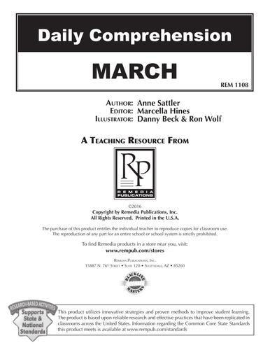 March: Daily Comprehension | Teaching Resources