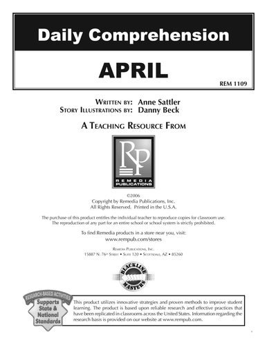 April: Daily Comprehension | Teaching Resources