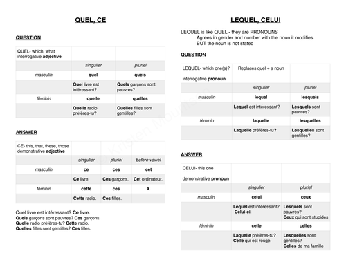 quel, lequel, ce, celui | Teaching Resources