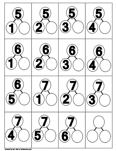 Number Bond Flash Cards Mental Math Practice: Fact Families | Teaching ...