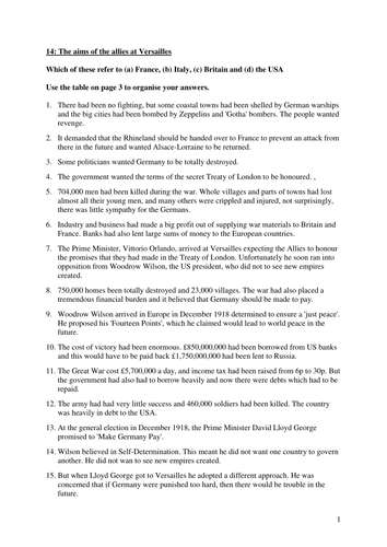 The aims and motives of the Big Three at the Treaty of Versailles ...