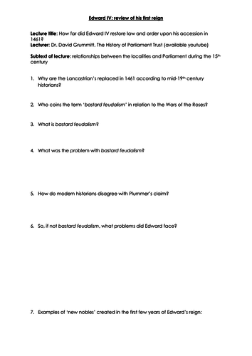 Edward IV first reign | Teaching Resources