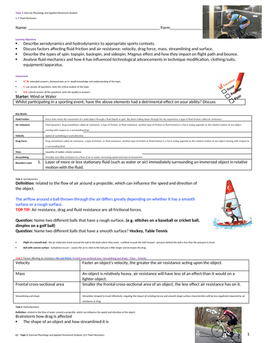 A-Level PE EDEXCEL (spec 2016) 2.7. Fluid Mechanics | Teaching Resources