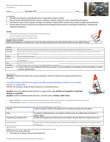 A-Level PE EDEXCEL (spec 2016) 2.7. Fluid Mechanics | Teaching Resources