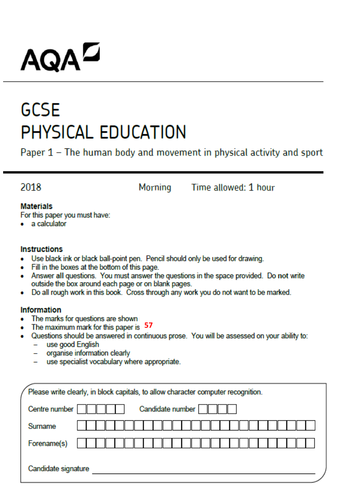 New AQA GCSE PE - End of Unit Exam with Mark Scheme | Teaching Resources