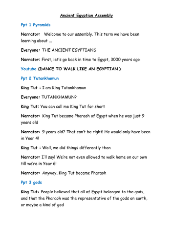 Ancient Egypt Assembly Script | Teaching Resources
