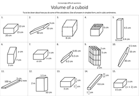 Volume of a cuboid: increasingly difficult questions | Teaching Resources