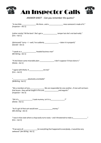 An Inspector Calls - Quote task | Teaching Resources