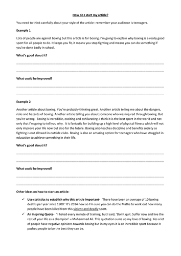 GCSE magazine article writing- boxing | Teaching Resources