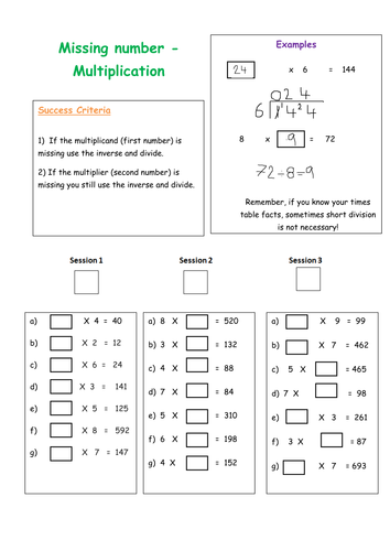 Skill Drill - Column addition and subtraction, short division, missing ...