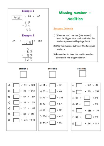 Skill Drill - Column addition and subtraction, short division, missing ...