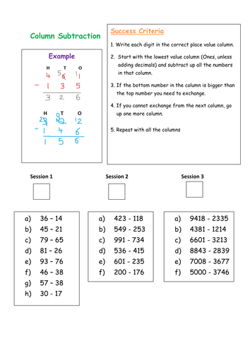 Skill Drill - Column addition and subtraction, short division, missing ...