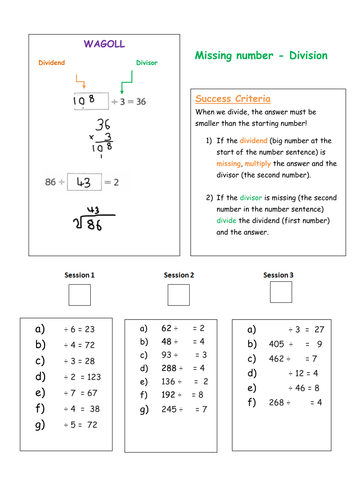 Skill Drill - Column addition and subtraction, short division, missing ...