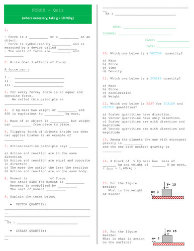 Forces – (Type of Forces) – Quiz | Teaching Resources