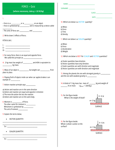 Forces – (Type of Forces) – Quiz | Teaching Resources