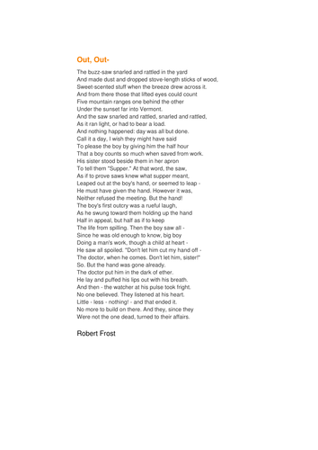 Writing about poetry - exemplar essay on "Out Out" | Teaching Resources