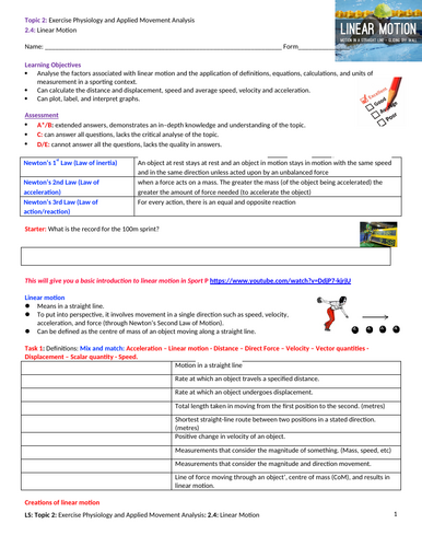 A-level Edexcel Spec 2016: Topic 2 Exercise Physiology/Movement ...