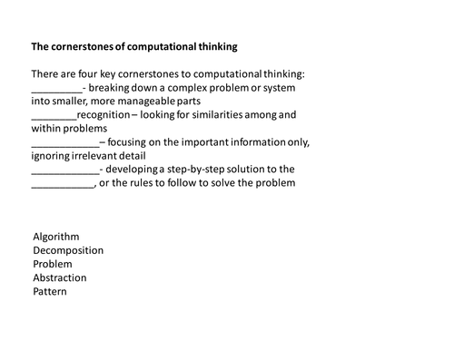Plenary or starter, fill the keyword gaps - computational thinking ... Plenary or starter, fill the keyword gaps - computational thinking ...